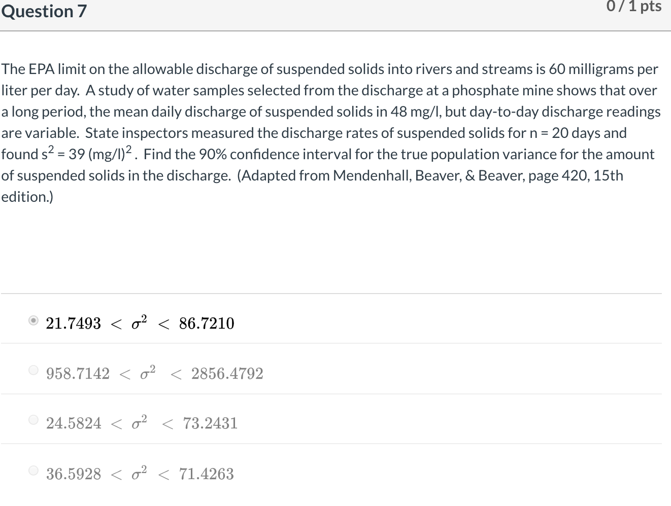 Solved Question 7 0/ 1 pts The EPA limit on the allowable | Chegg.com