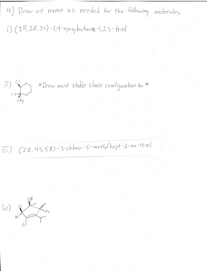 Solved 4) Draw or name as needed for the following | Chegg.com