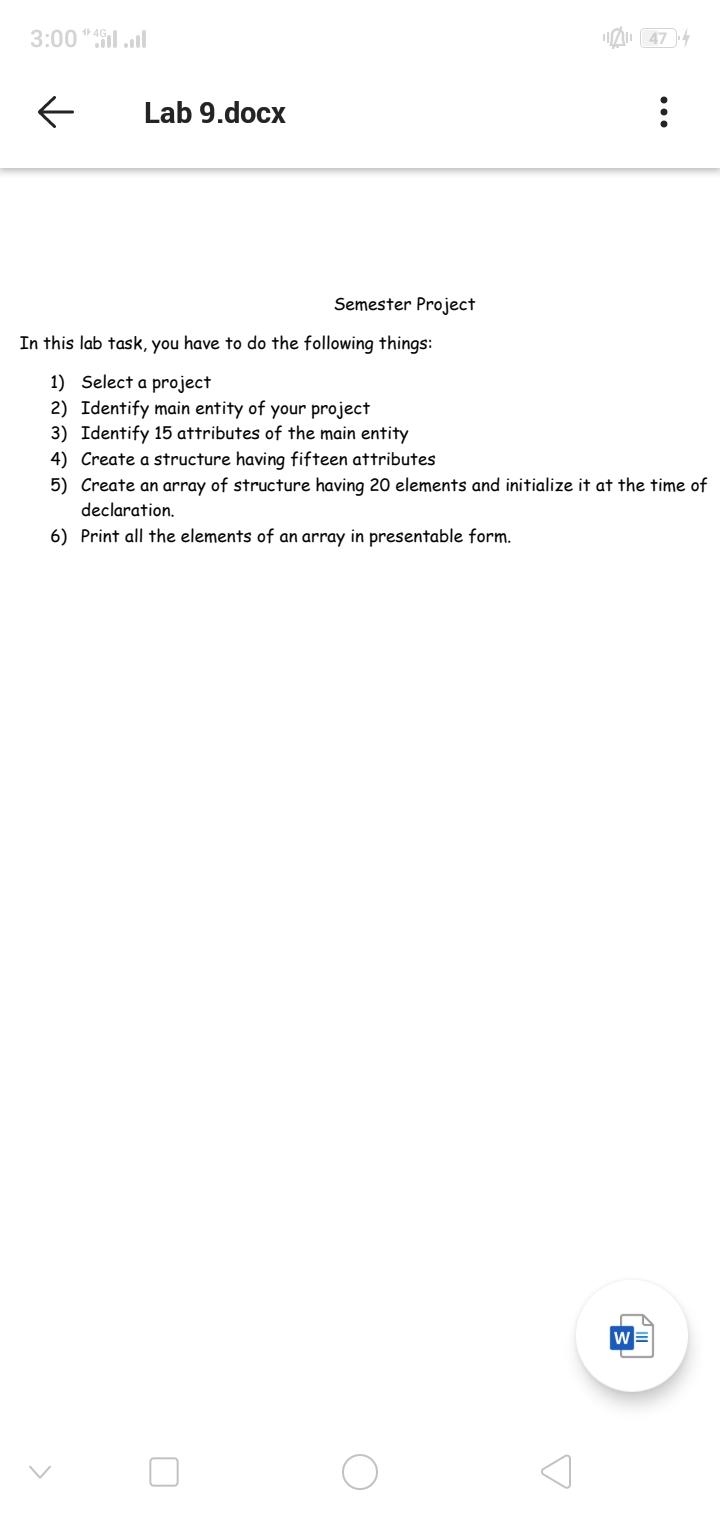 Solved الا 3:00 12 474 { K Lab 9.docx : Semester Project In | Chegg.com