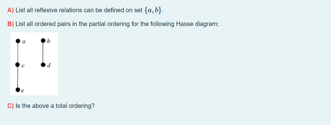 Solved A) List all reflexive relations can be defined on set | Chegg.com