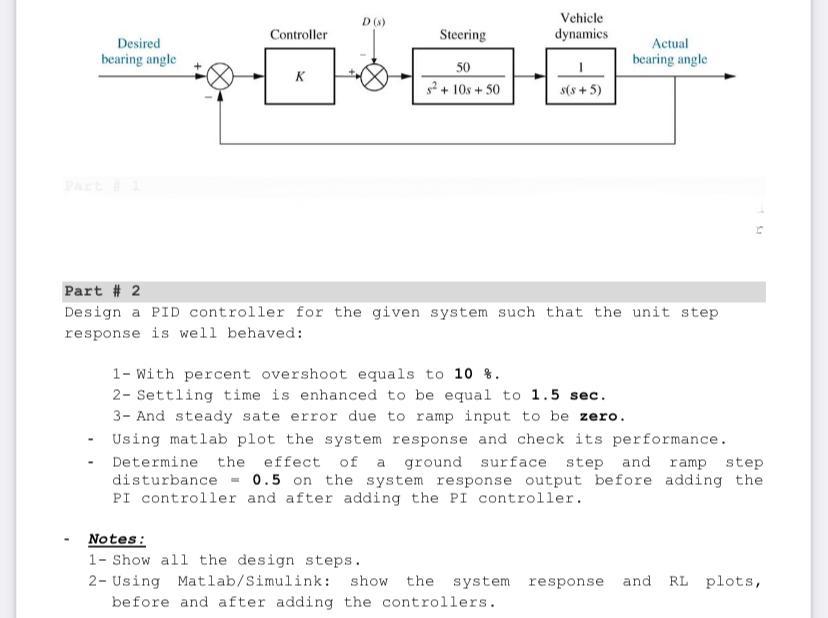 Part \#2 Design a PID controller for the given system | Chegg.com