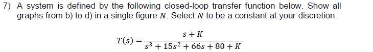 Solved a) Determine 𝐾 to show an undamped step response. | Chegg.com