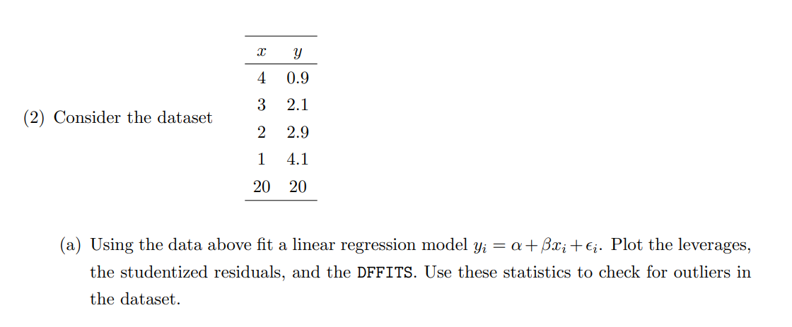 (2) Consider the dataset (a) Using the data above fit | Chegg.com