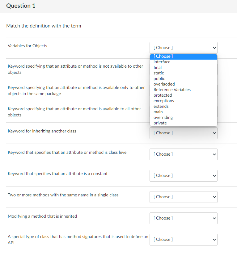 Solved Match the definition with the term Variables for | Chegg.com