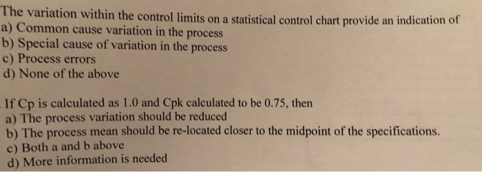Solved The variation within the control limits on a | Chegg.com