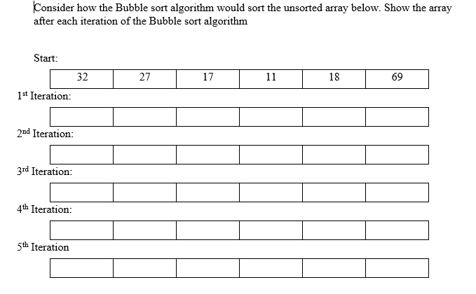 Solved Consider how the Bubble sort algorithm would sort the | Chegg.com