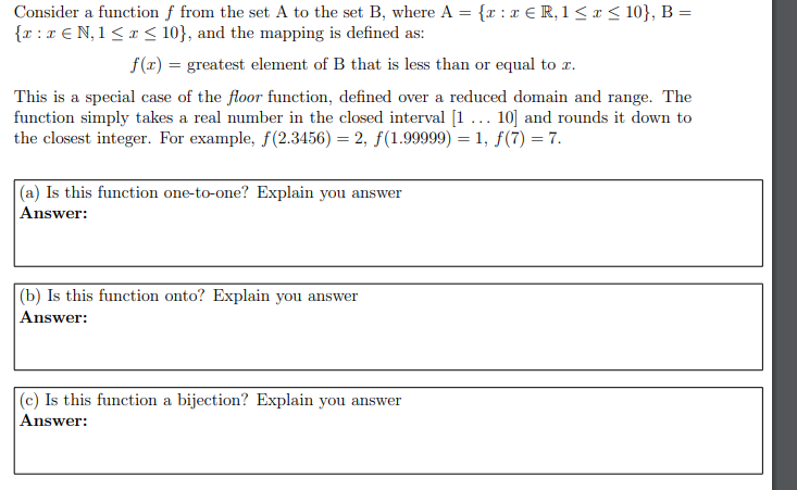 Solved Consider a function f from the set A to the set B, | Chegg.com