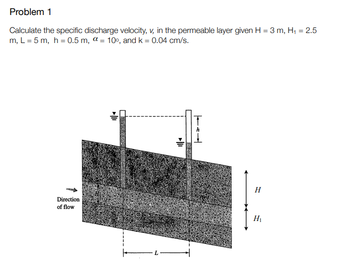 [Solved]: Calculate the specific discharge velocity, v, in