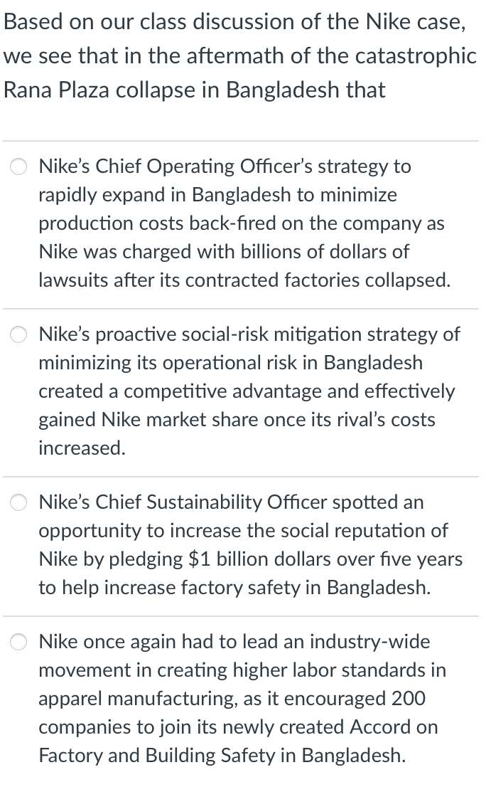 Solved Based on our class discussion of the Nike case, we | Chegg.com