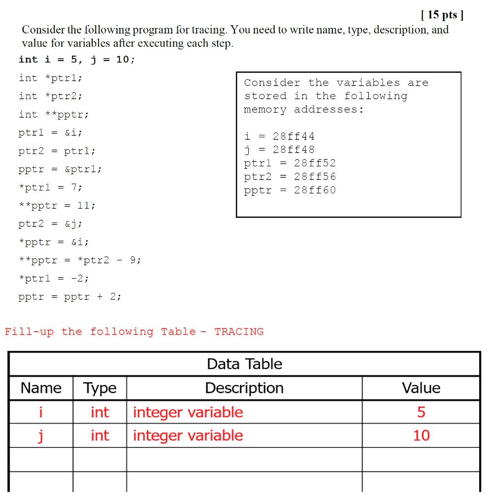 Solved [ 15 pts ] Consider the following program for | Chegg.com