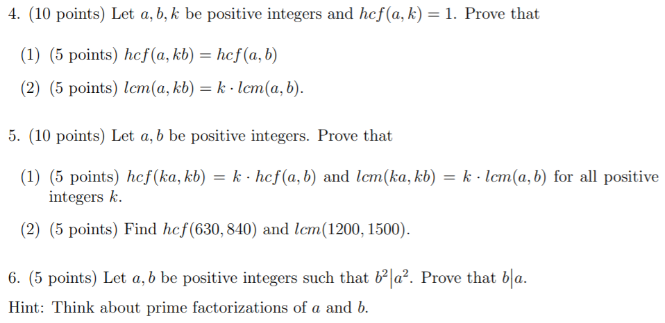 Solved 4. (10 points) Let a,b, k be positive integers and | Chegg.com