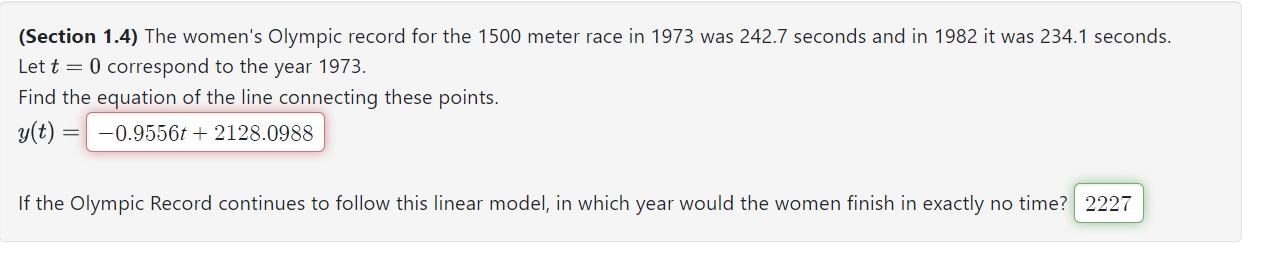 Solved (Section 1.4) The women's Olympic record for the 1500 | Chegg.com