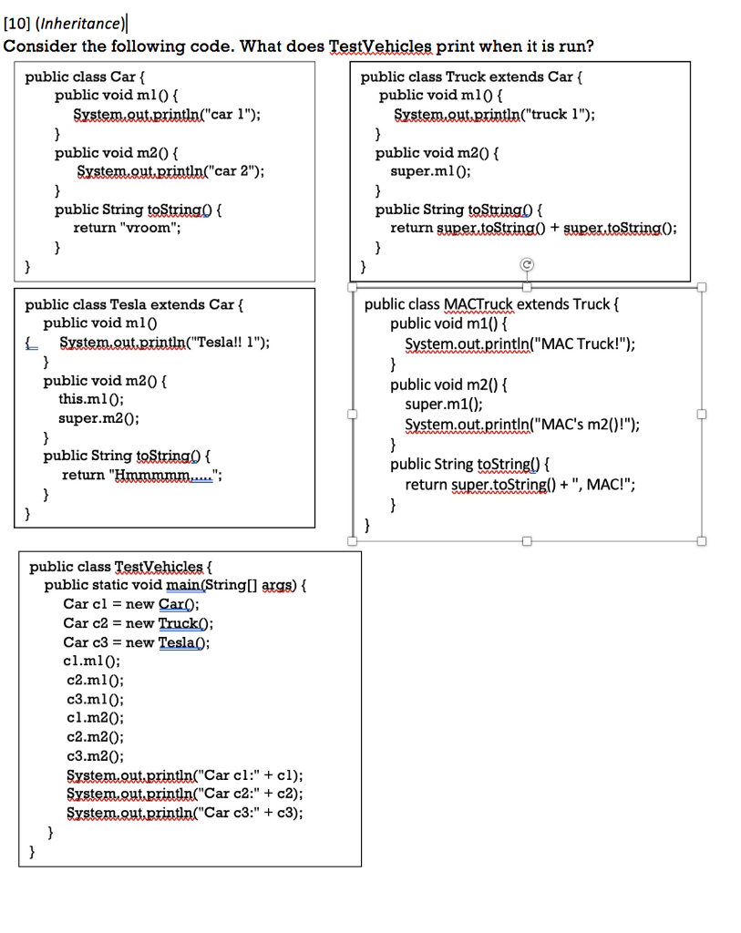 Solved Consider the following code. What does TestVehicles | Chegg.com