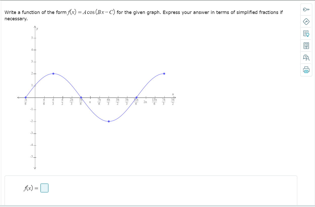 Solved Write a function of the form f(x) = A cos(Bx-C) for | Chegg.com