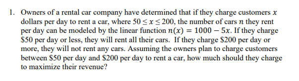 Solved 1. Owners of a rental car company have determined | Chegg.com