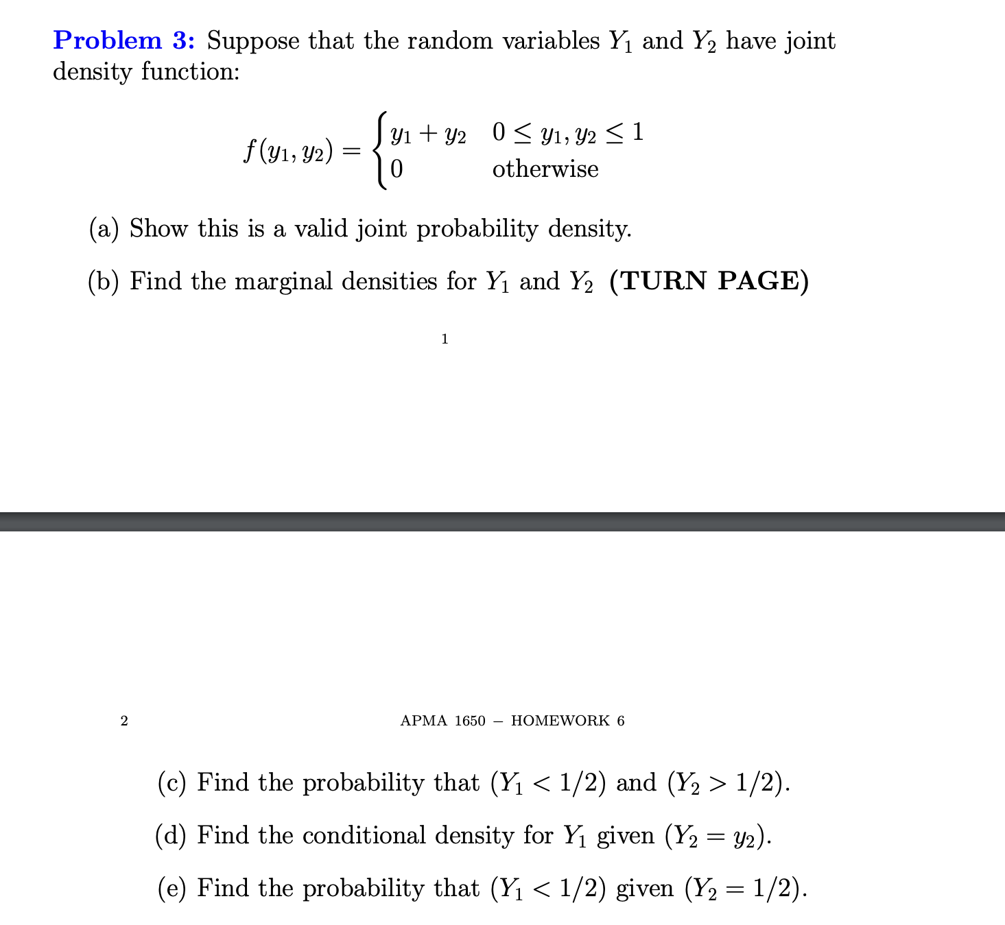 Solved Problem 3: Suppose that the random variables Y1 and | Chegg.com