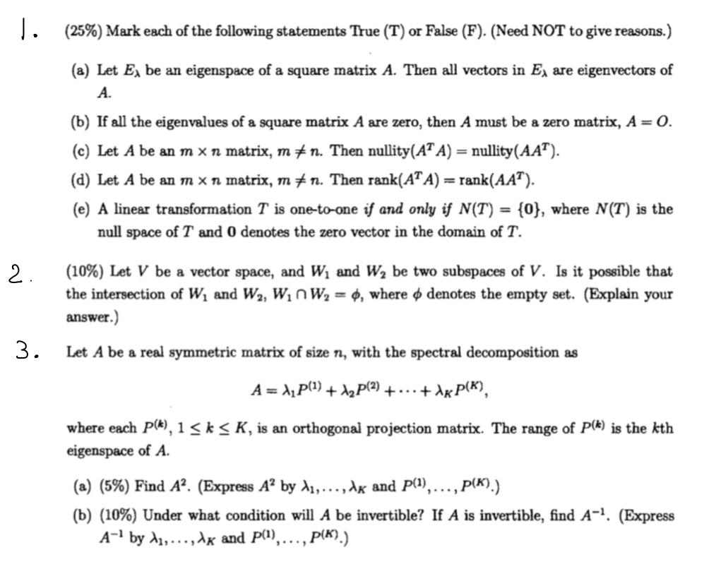 Solved 1. (25%) Mark each of the following statements True | Chegg.com