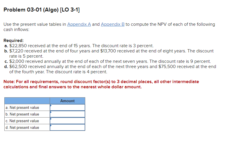 Solved Use the present value tables in Appendix A and | Chegg.com