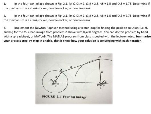 Solved 1. n the four-bar linkage shown in Fig. 2.1, let O-0 | Chegg.com