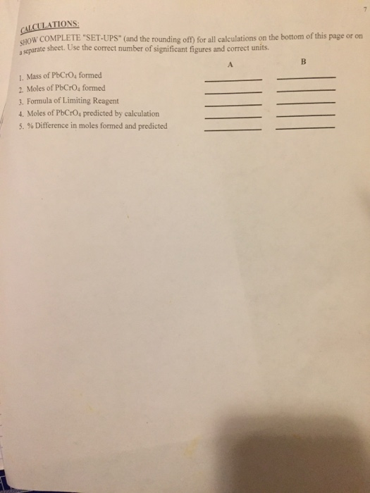 , 09 CHE 169 Exp. #2 LIMITING REAGENT LABORATORY | Chegg.com
