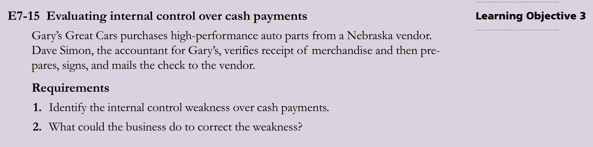 Solved Learning Objective 3 E7-15 Evaluating internal | Chegg.com