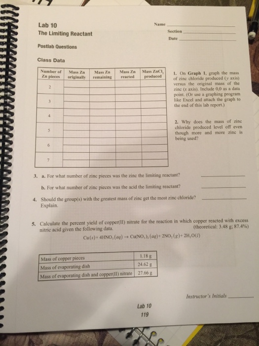 Solved Lab 9 Empirical Formulas Name Section Date Postlab | Chegg.com