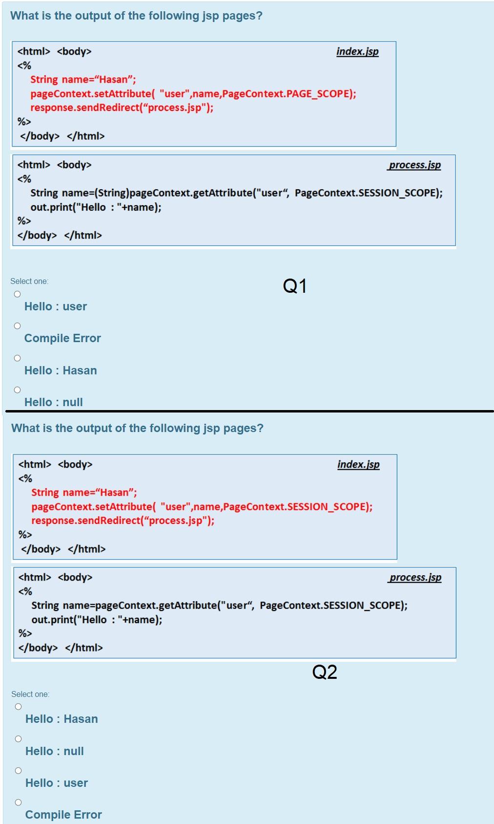 Solved What is the output of the following jsp pages? | Chegg.com