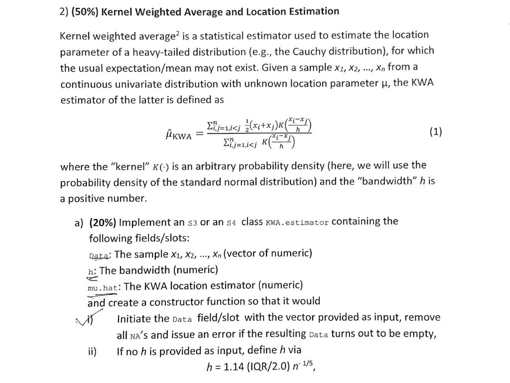 Solved 2) (50%) Kernel Weighted Average and Location | Chegg.com