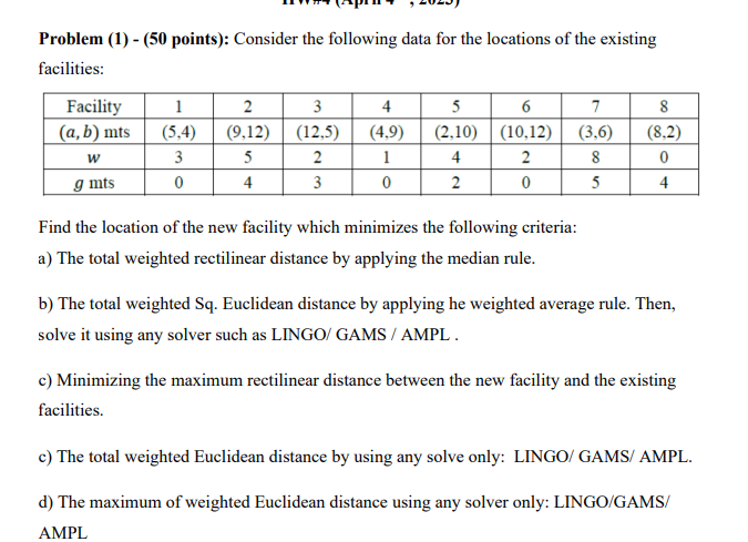 Problem (1) - (50 points): Consider the following | Chegg.com