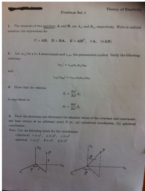 Solved Theory of Elasticity Problem Set 1 1. The elements of | Chegg.com