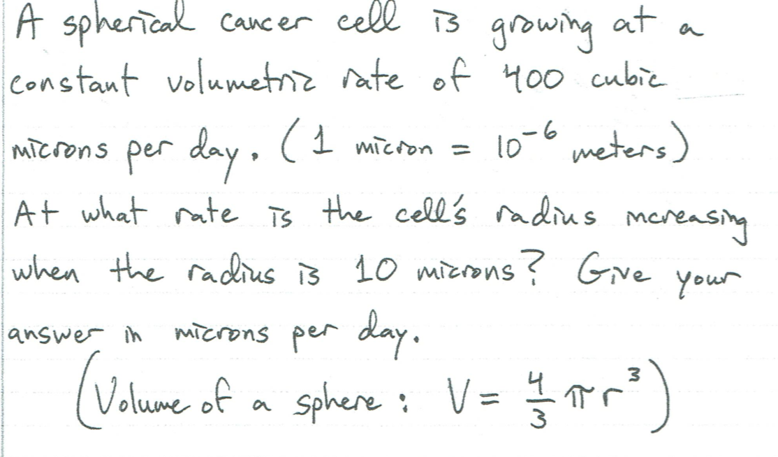 Solved A spherical cancer cell is growing at a constant | Chegg.com
