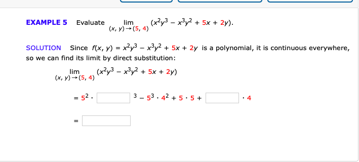 Solved EXAMPLE 5 Evaluate lim (x2y3 – x3y2 + 5x + 2y). (x,y) | Chegg.com