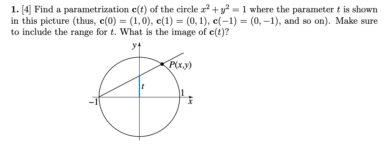 Solved 1. [4] Find a parametrization c(t) of the circle x2 + | Chegg.com