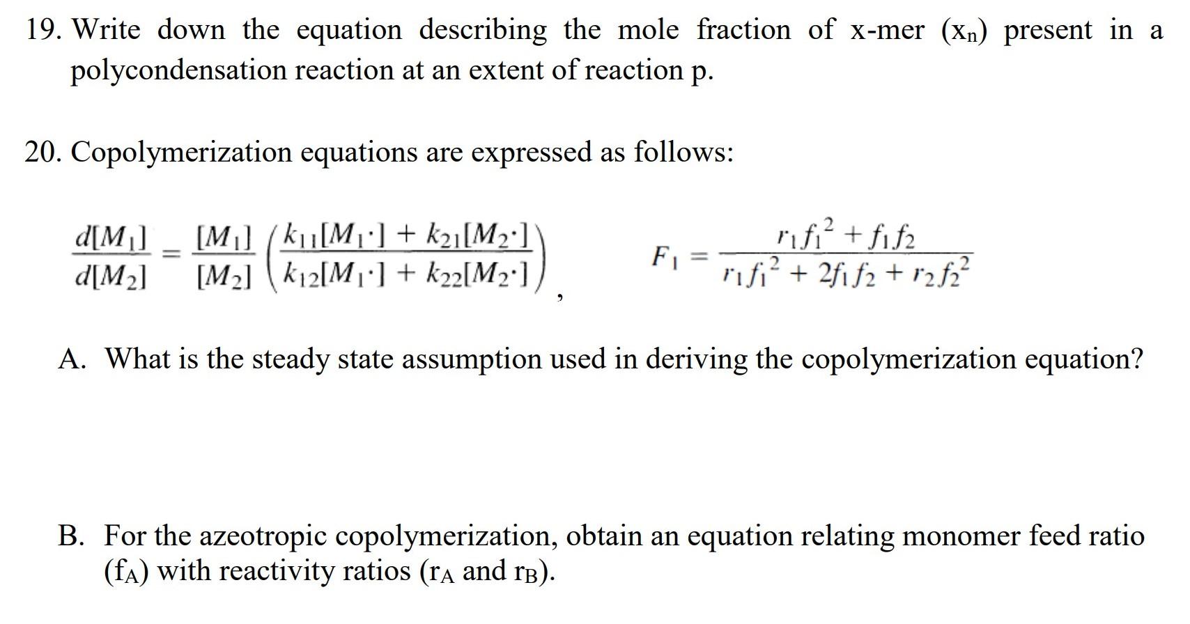 Solved 19. Write down the equation describing the mole | Chegg.com