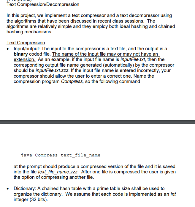 Solved Text Compression/Decompression In this project, we | Chegg.com