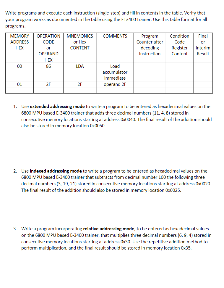 Solved Write programs and execute each instruction | Chegg.com