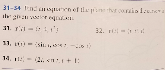 Solved 31 34 Find An Equation Of The Plane That Contains The