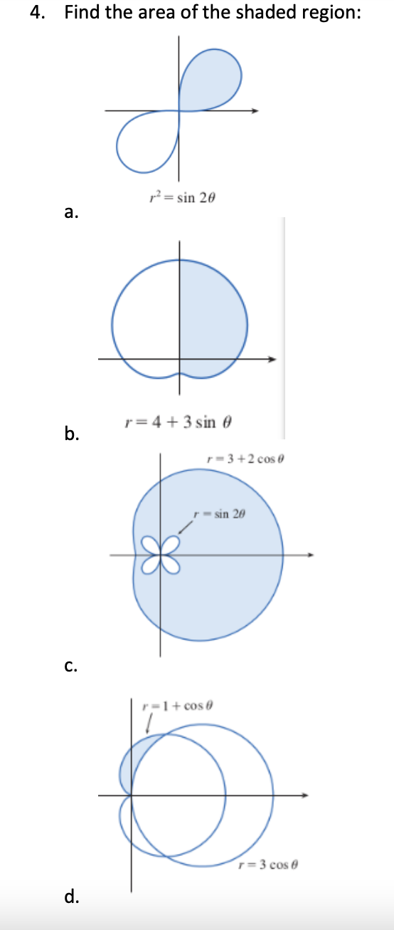 Solved 4. Find the area of the shaded region: a. r2=sin2θ h | Chegg.com