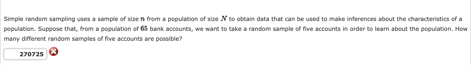Solved Simple random sampling uses a sample of size n from a | Chegg.com