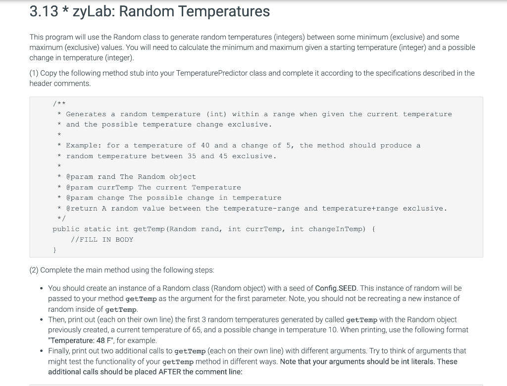 Solved 3.13 * zyLab: Random Temperatures This program will | Chegg.com