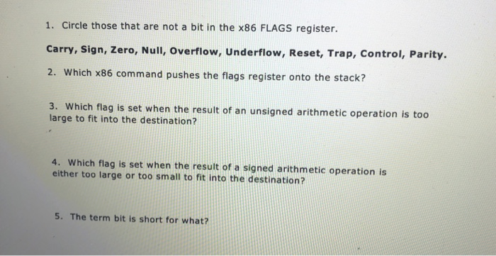 Solved 1. Circle those that are not a bit in the x86 FLAGS | Chegg.com