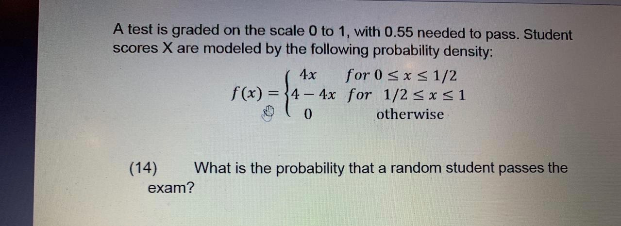Solved A test is graded on the scale 0 to 1, with 0.55 | Chegg.com