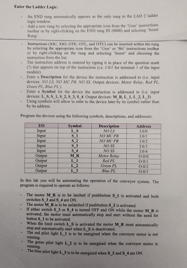 Enter the Ladder Logic: - - An END rung automatically | Chegg.com