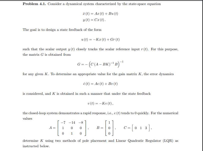 Solved Problem 4.1. Consider a dynamical system | Chegg.com
