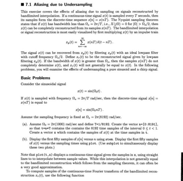 Solved 7.1 Aliasing due to Undersampling This exercise | Chegg.com