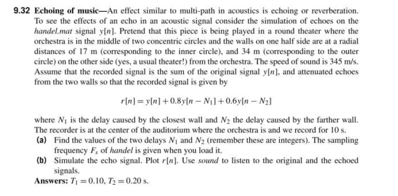 Solved 9.32 Echoing of music-An effect similar to multi-path | Chegg.com