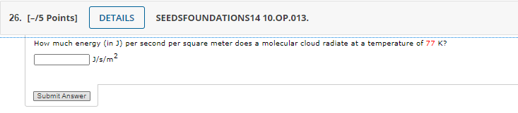 Solved How much energy (in J) per second per square meter | Chegg.com