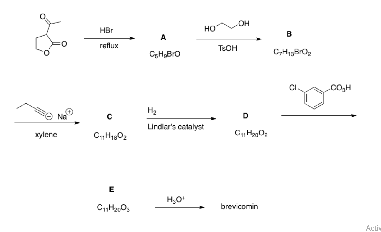 Solved OH HBr HO B A reflux TsOH C5H,Bro C7H13BrO2 CO3H + Na | Chegg.com