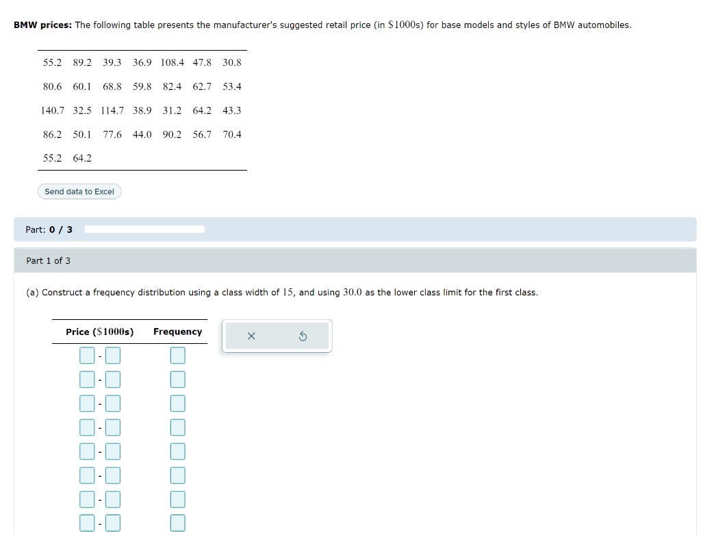 Solved BMW prices: The following table presents the | Chegg.com