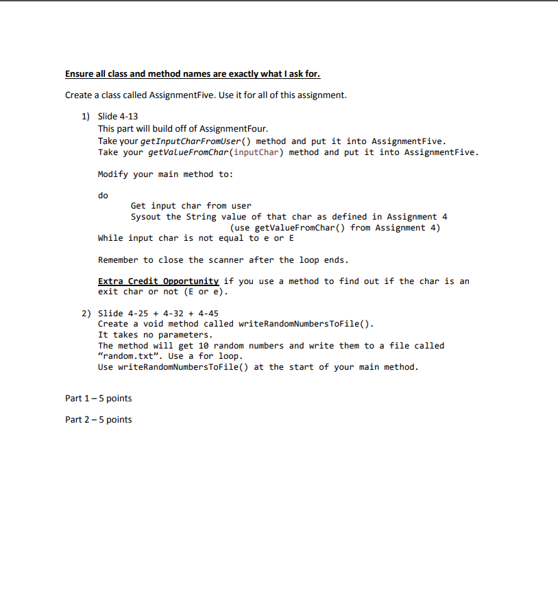 Solved Ensure all class and method names are exactly what I | Chegg.com
